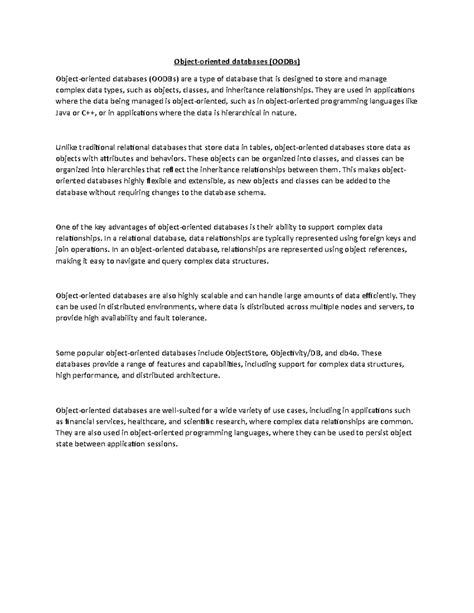 Object Oriented Databases Oodbs Object Oriented Databases Oodbs