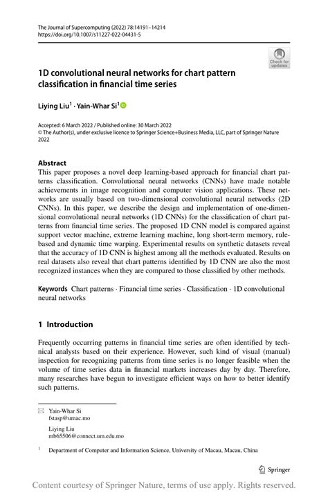1d Convolutional Neural Networks For Chart Pattern Classification In