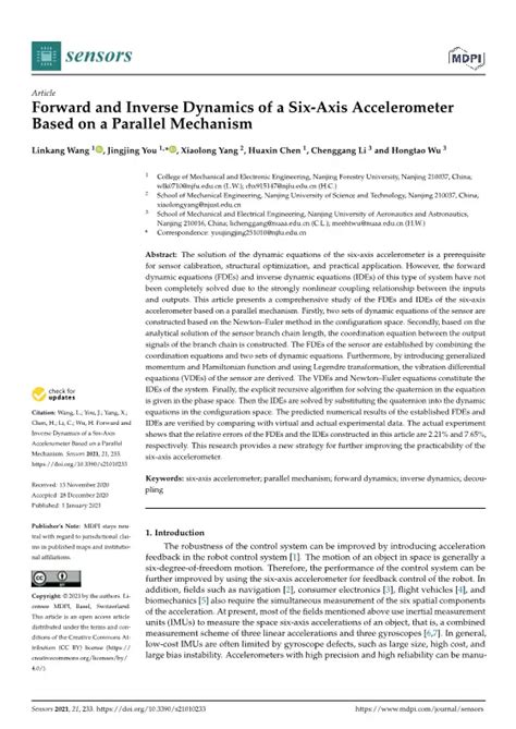 Forward And Inverse Dynamics Of A Six Axis Accelerometer Based On A