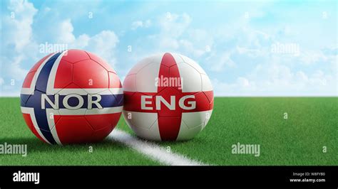 Norway Vs England Soccer Match Soccer Balls In Norways And Englands