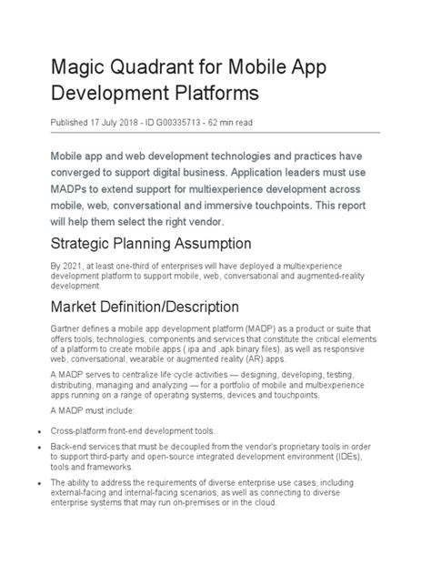 Magic Quadrant For Mobile App Development Platforms Pdf Mobile App Cloud Computing