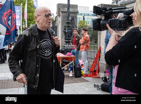 Belfast Uk 31 Aug 2022 Eamonn Mccann Being Interviewed Outside Belfast City Hall As Cost Of
