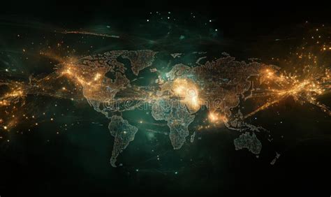 illuminated world map with data connections vibrant lights global