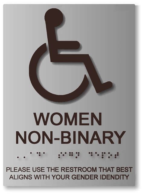 Women Non Binary Gender Neutral Brushed Aluminum Restroom Braille Ada