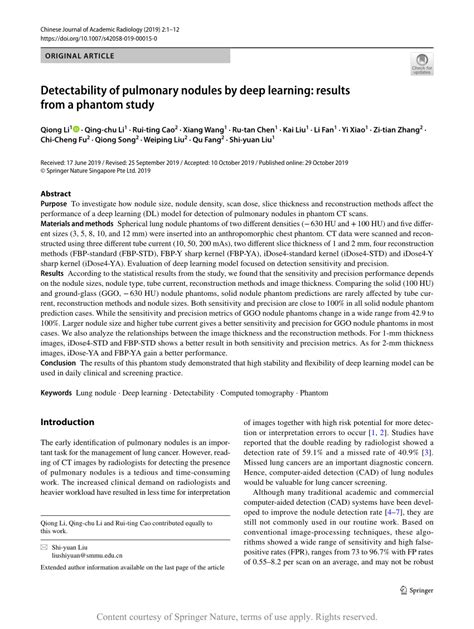Detectability Of Pulmonary Nodules By Deep Learning Results From A