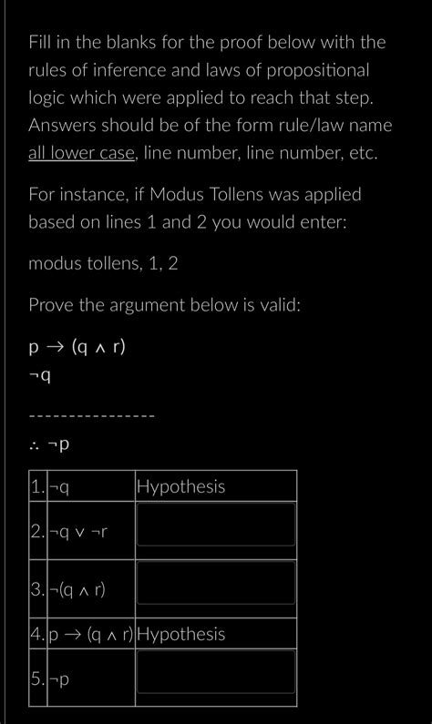 solved fill in the blanks for the proof below with the rules