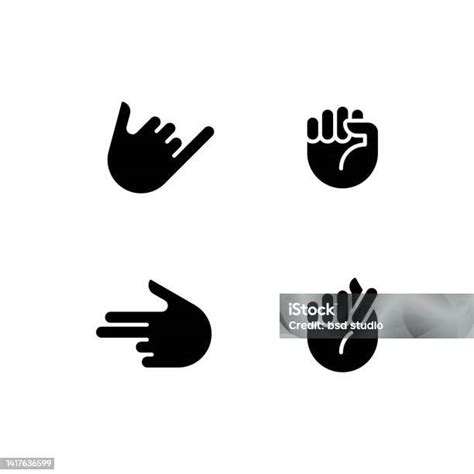 친근하고 공격적인 제스처 공백에 설정된 검은 글리프 아이콘 개념에 대한 스톡 벡터 아트 및 기타 이미지 개념 개체 그룹 검은색 Istock