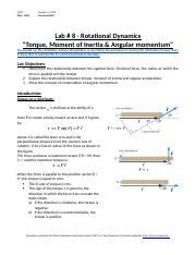 Exp Rotational Dynamics Docx UNCC Phys L Summer On Line Lab Lab