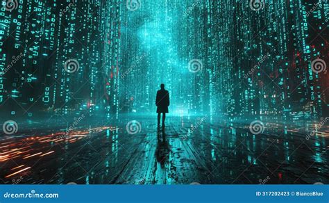 the single person try searching something in digital matrix binary code