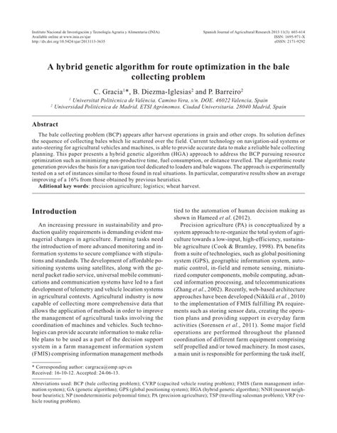 Pdf A Hybrid Genetic Algorithm For Route Optimization In The Bale