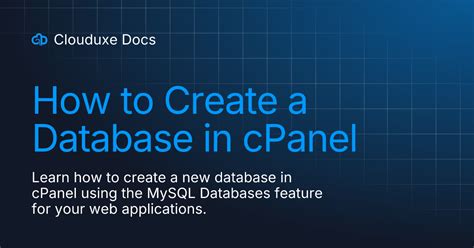 how to create a database in cpanel clouduxe docs