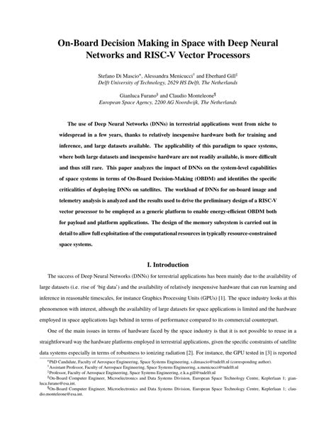 Pdf On Board Decision Making In Space With Deep Neural Networks And