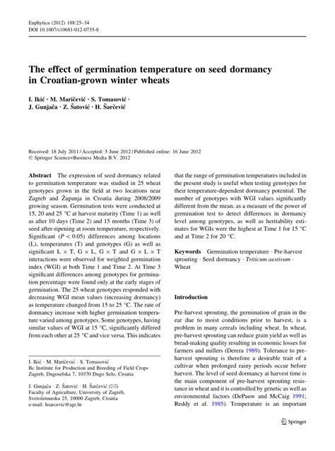 Pdf The Effect Of Germination Temperature On Seed Dormancy In Croatian Grown Winter Wheats