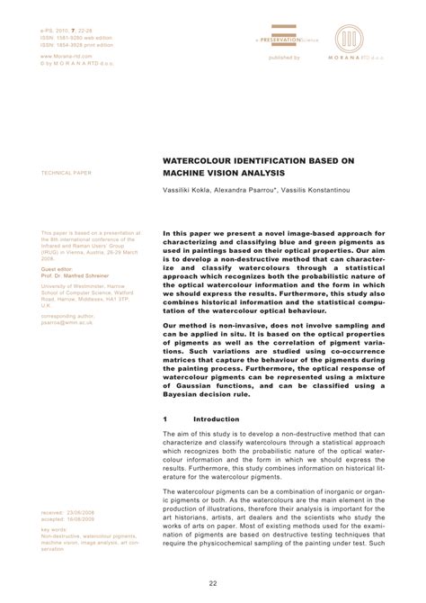 Pdf Watercolour Identification Based On Machine Vision Analysis