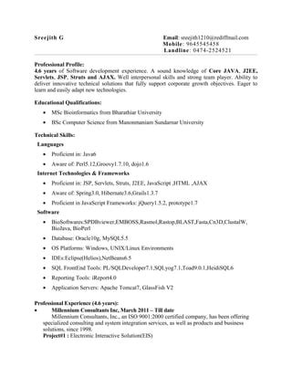 Sreejith Sr Software Engineer Java J2 Ee 4 Years PDF