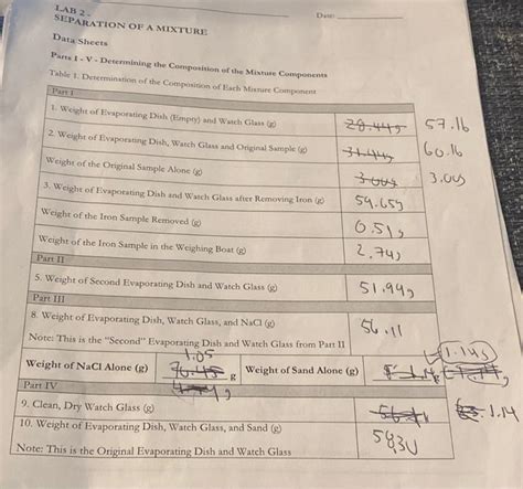 Solved LAB 2 Date SEPARATION OF A MIXTURE Data Sheets Chegg Com