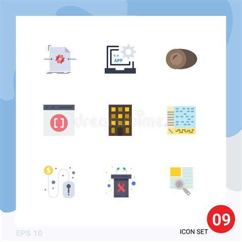 Modern Set Of 9 Flat Colors Pictograph Of Building Develop Programming Coding Gastronomy