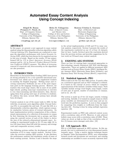 Pdf Automated Essay Content Analysis Using Concept Indexing