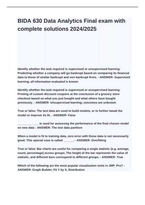 Bida 630 Data Analytics Final Exam With Complete Solutions 20242025 Bida 630 Stuvia Us