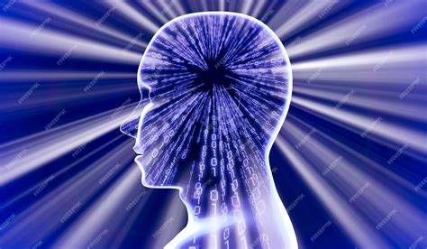 Premium Photo Geometrical Man Face With Binary Code And Rays Of Light 3d Illustration