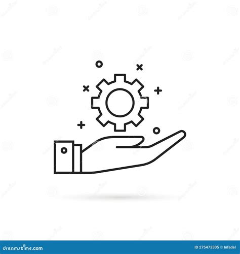 Set Line Gear And Arrows As Workflow Location With Wrench Spanner Worker Safety Helmet And