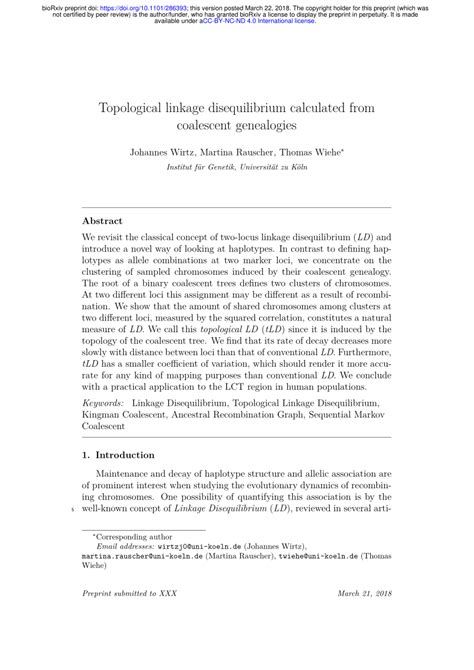 Pdf Topological Linkage Disequilibrium Calculated From Coalescent Genealogies