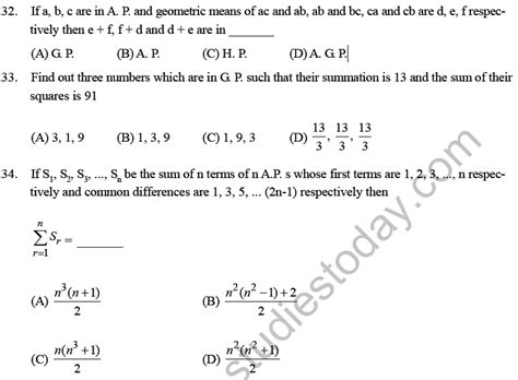 Jee Mathematics Sequence And Series Mcqs Set B With Answers