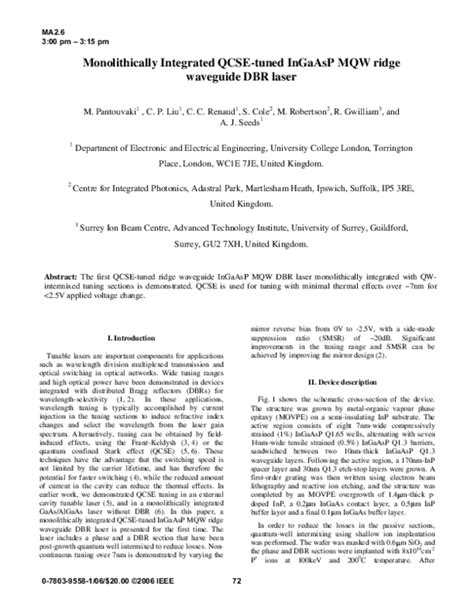 Pdf Monolithically Integrated Qcse Tuned Ingaasp Mqw Ridge Waveguide