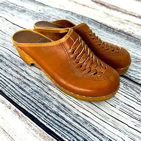 Vintage Vintage Olaf Daughters Swedish Tan Leather Weave Clogs Grailed