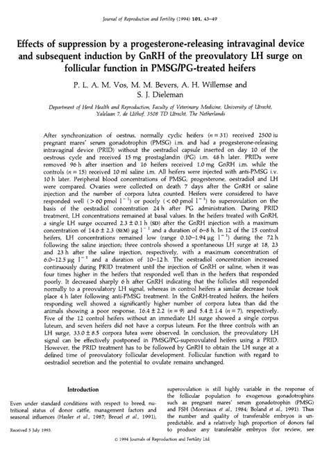Pdf Effects Of Suppression By A Progesterone Releasing Intravaginal Device And Subsequent