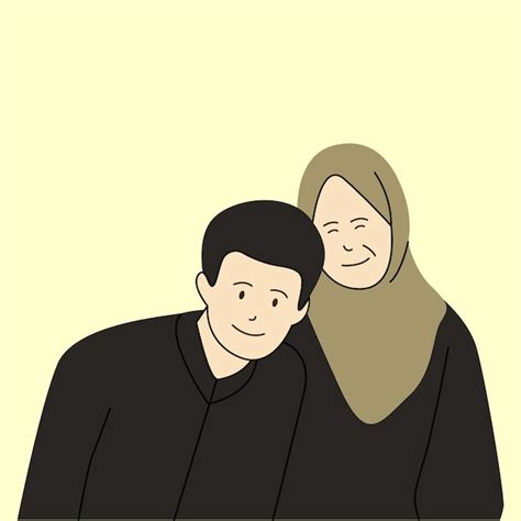 엄마와 아들 이슬람 그림 프리미엄 벡터
