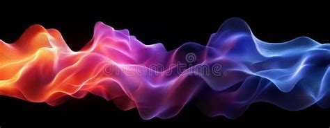 Colorful Flowing Waves In Vibrant Hues Create A Dynamic Visual Effect Against Black Stock