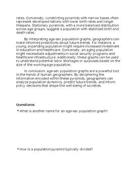 Age Sex Population Graphs Reading Worksheet W Answer Key Editable