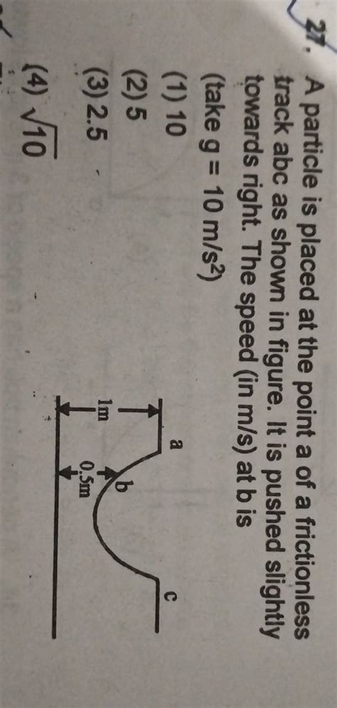 a particle is placed at the point a of a frictionless track abc as shown