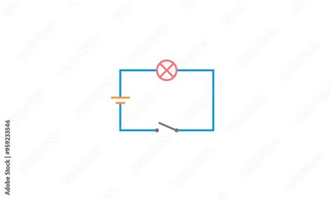 Simple Electric Circuit Diagram Icon Vector Battery Wire Light Bulb And Switch Stock Vector