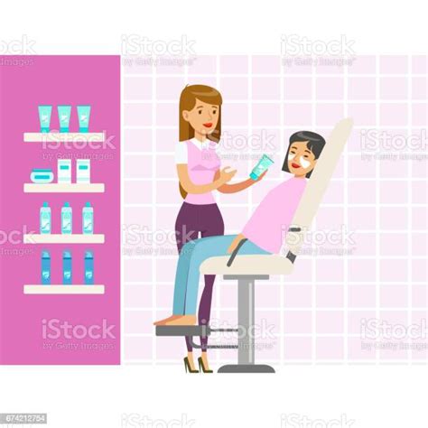 미용사는 살롱에서 얼굴에 여자 흰색 마스크를 적용 다채로운 만화 캐릭터 벡터 일러스트 만화에 대한 스톡 벡터 아트 및 기타 이미지 만화 벡터 사람 얼굴 Istock