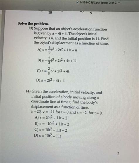 Solved Suppose That An Objects Acceleration Function Is