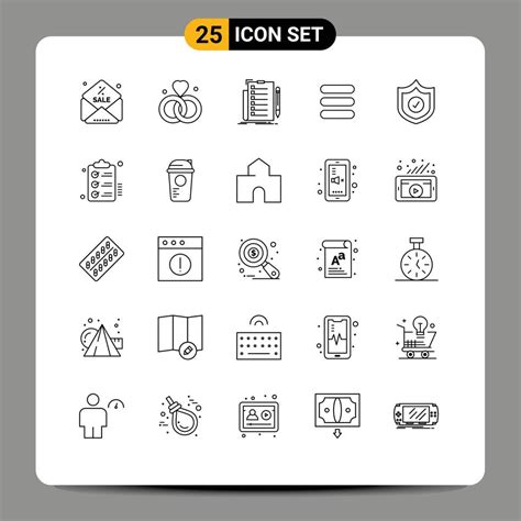 Stock Vector Icon Pack Of 25 Line Signs And Symbols For Shield Protection Checklist Text List