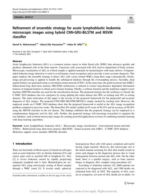 Pdf Refinement Of Ensemble Strategy For Acute Lymphoblastic Leukemia