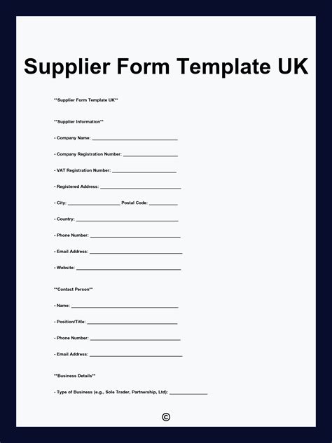 Supplier Form Template Uk