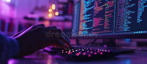 focused hands typing on coding keyboard in workspace environment