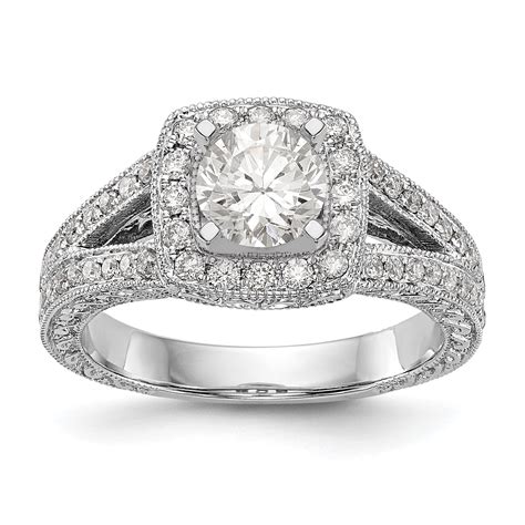14k White Gold Peg Set Diamond Semi Mount Cushion Halo Engagement Ring