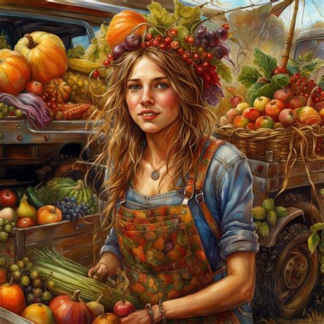 Farmgirl Selling Fall Harvest Produce Ai Generated Artwork