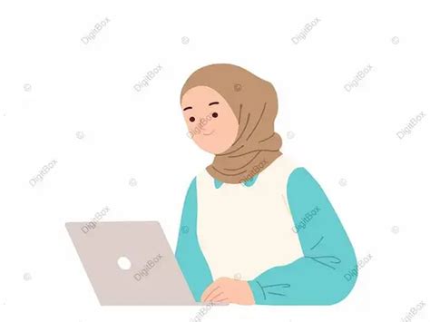 وکتور دختر با حجاب در حال کار با لپ تاپ کارتونی Digitbox