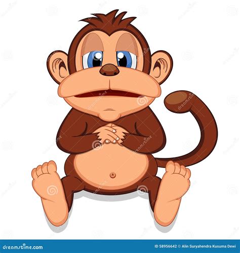 Fat Monkey Sitting Cartoon Stock Vector Illustration Of Lazy 58956642