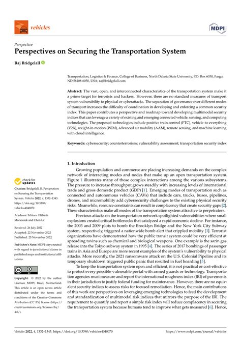 Pdf Perspectives On Securing The Transportation System
