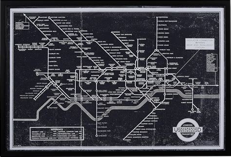 Rivet Black And White Blueprint Of London Underground Black Frame 17