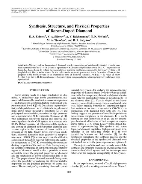 Pdf Synthesis Structure And Physical Properties Of Boron Doped Diamond
