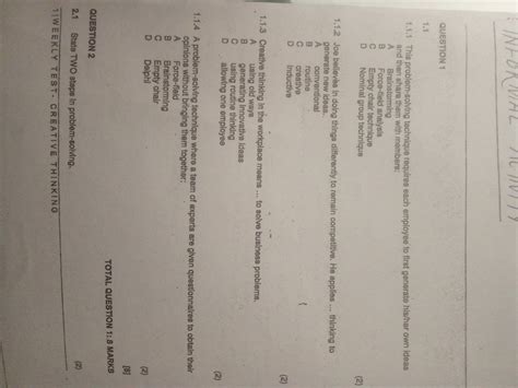 Question 1 111 This Problem Solving Technique Requires Each Employee T