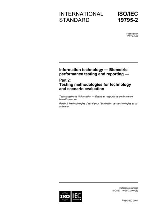 ISO IEC 19795 2 2007 Information Technology Biometric Performance Testing And Reporting Part